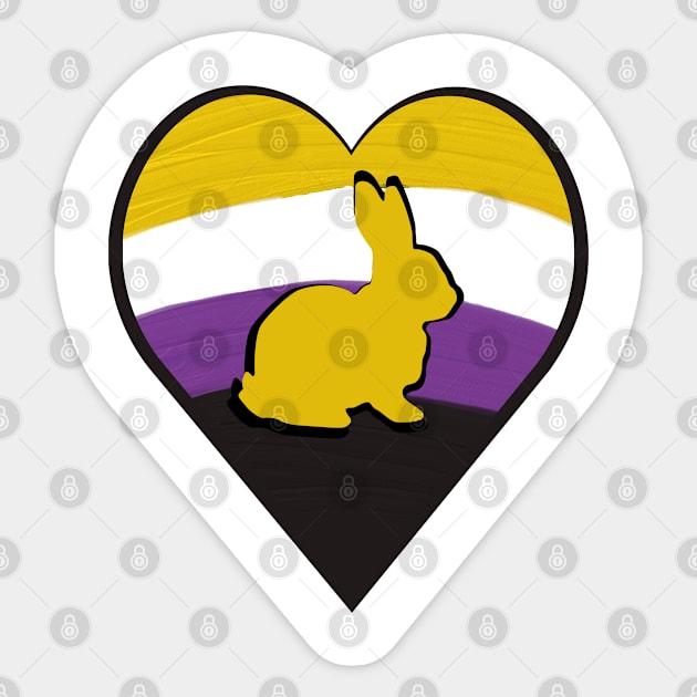 Nonbinary Pride Flag colors Heart, Rabbit - Nonbinary Pride Flag Heart Rabbit - Sticker | TeePublic